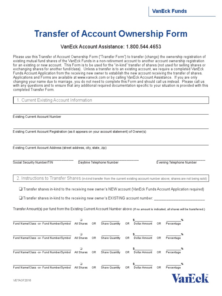 Transfer of Account Ownership Form | PDF