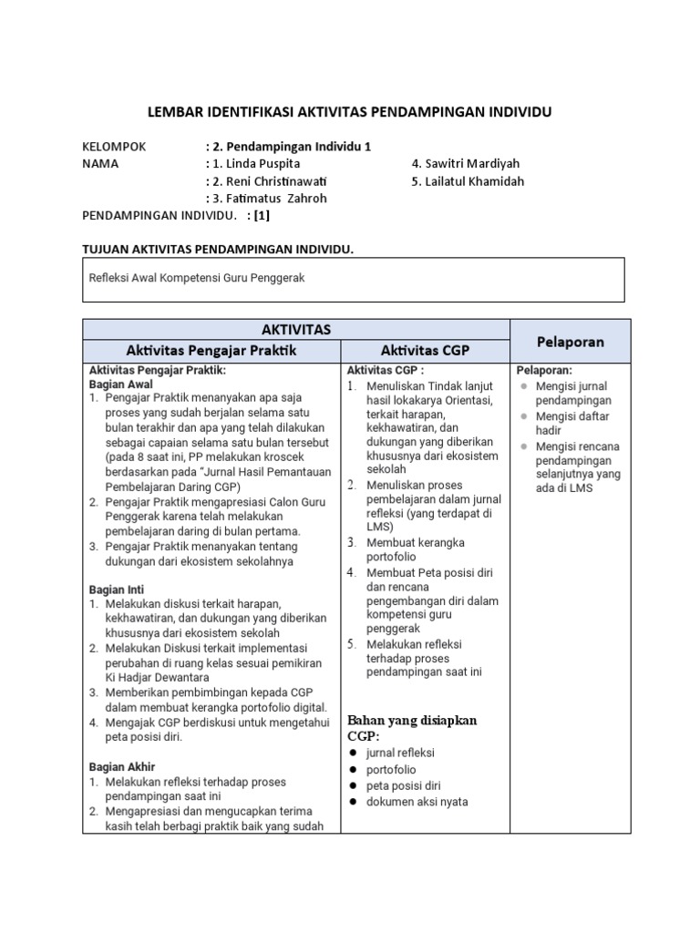Kel 2 - Lembar Identifikasi Aktivitas Pendampingan Individu | PDF