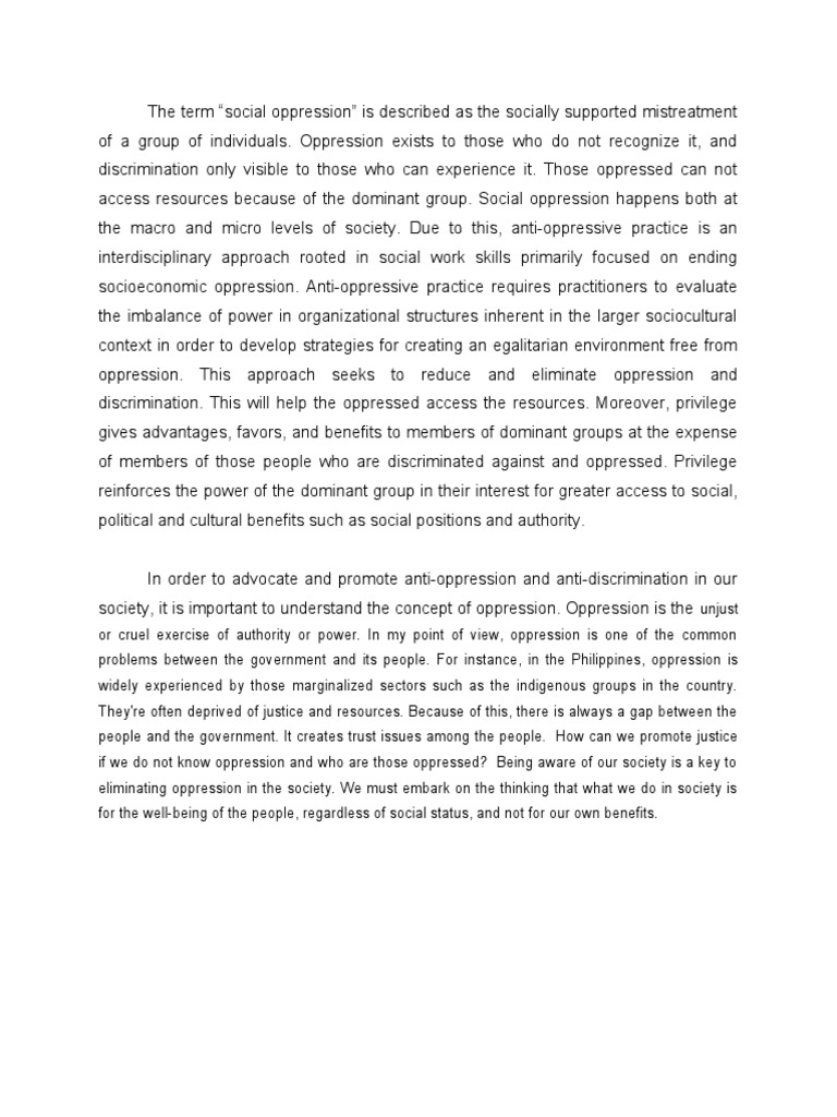 Social Oppression Essay | PDF