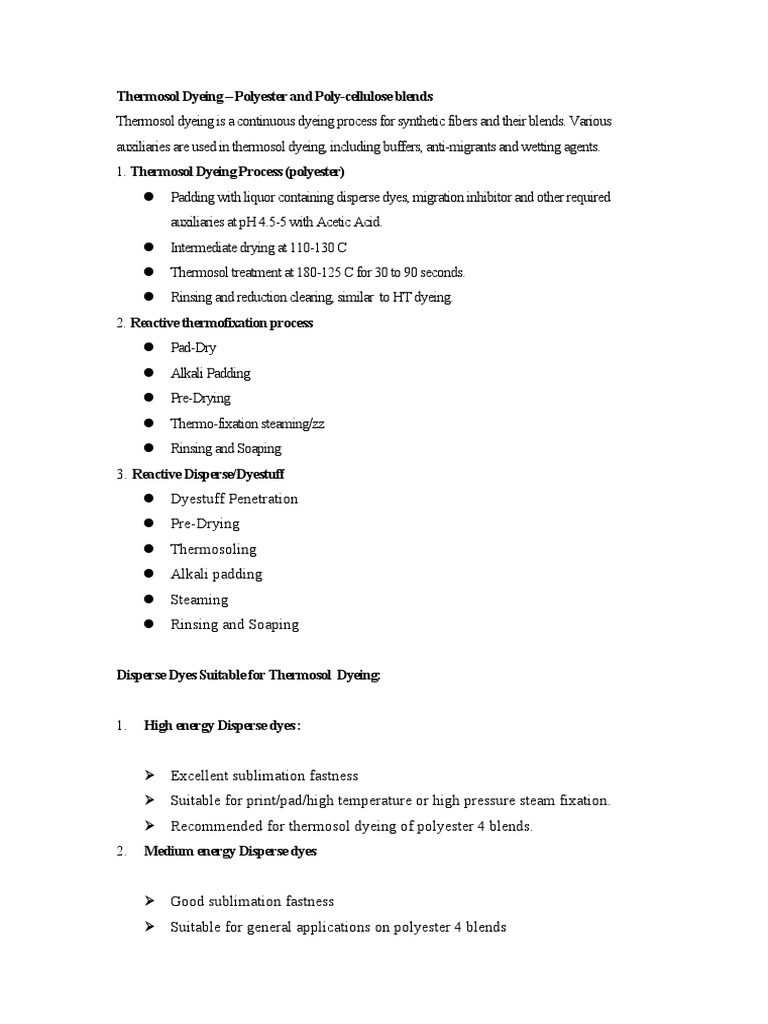 Thermosol Dyeing for Polyester Blends | PDF | Science & Mathematics ...