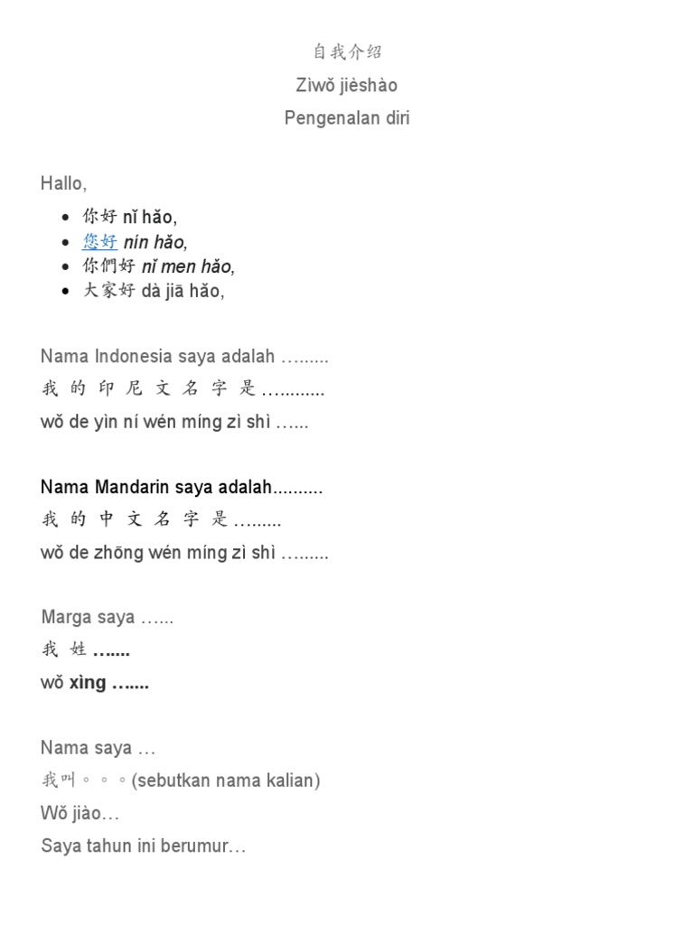 Mandarin Perkenalan | PDF