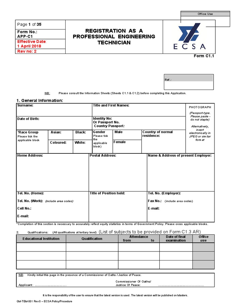 1C ECSA Technician Appform | PDF