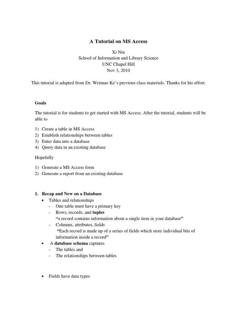 MS Access 2010 Tutorial | PDF | Data | Computing