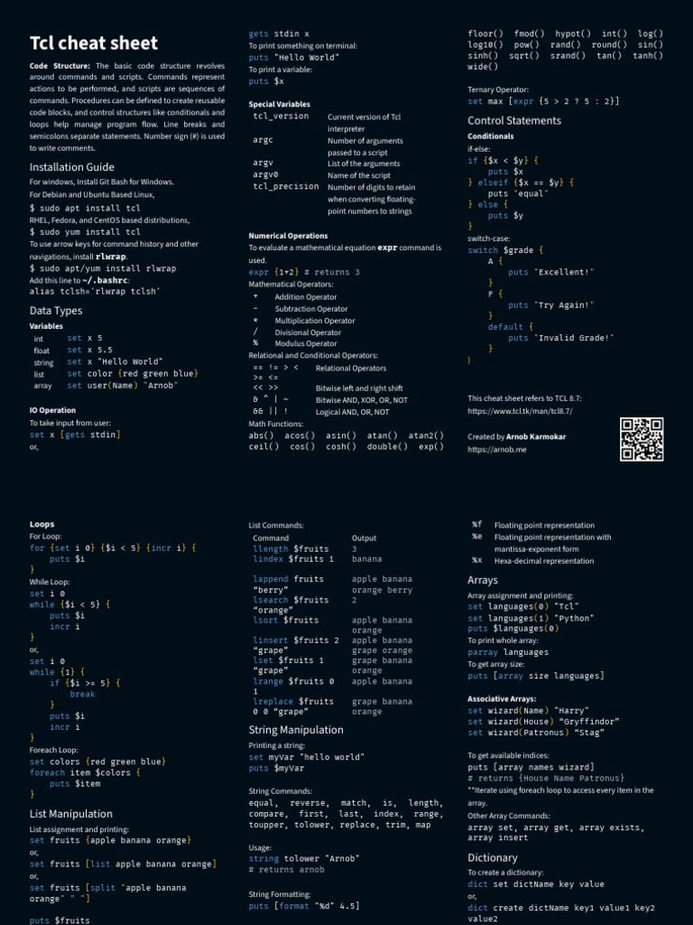 TCL Cheat Sheet | PDF
