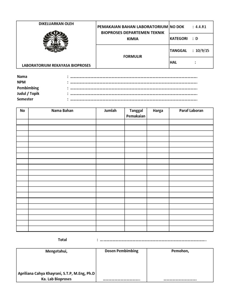 Form Pemakaian Bahan New | PDF