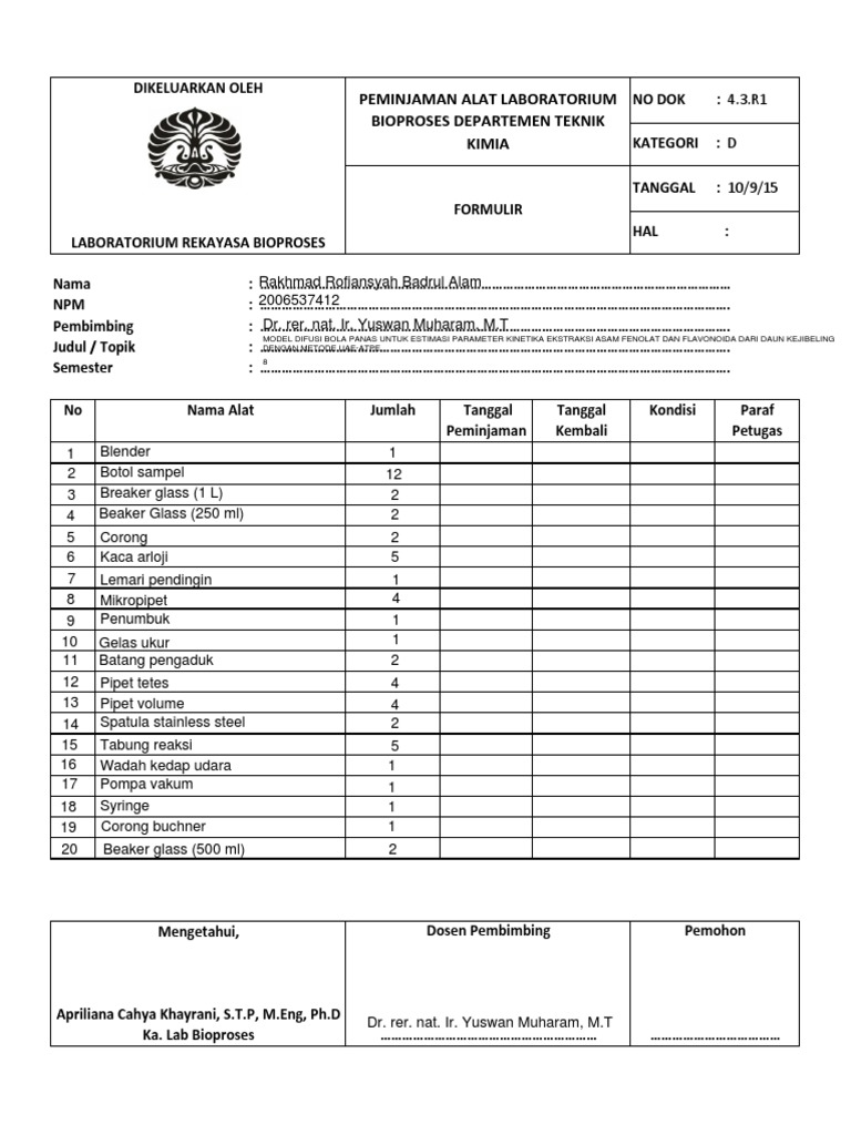 Form Peminjaman Alat New | PDF