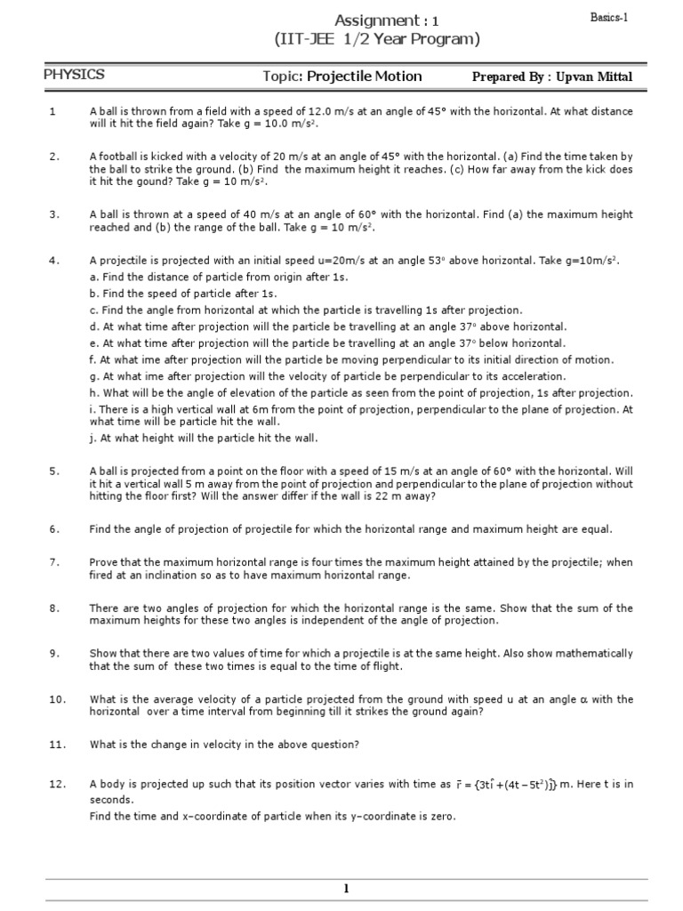 Projectile Motion Assignments - New | PDF