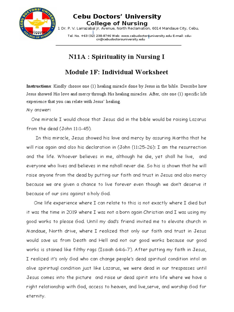 N11A Module 1F Individual Worksheet | PDF