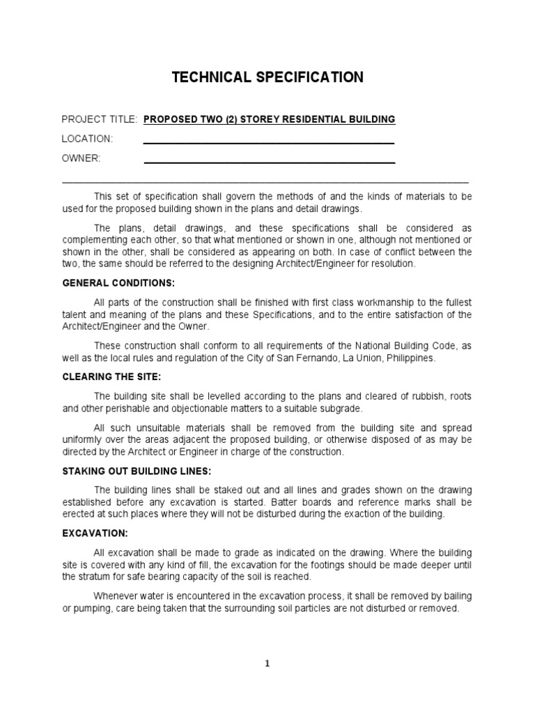 Specification For Two-Storey Residential House | PDF