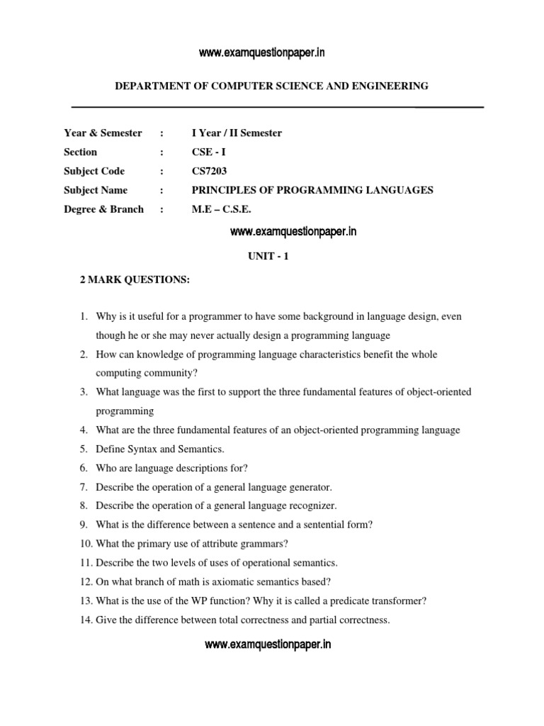 Cp7203 Principles of Programming Language | PDF | Method (Computer Programming) | C++