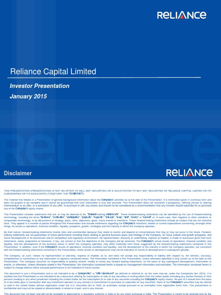 Reliance Capital Investor Brief | PDF | Insurance | Investing