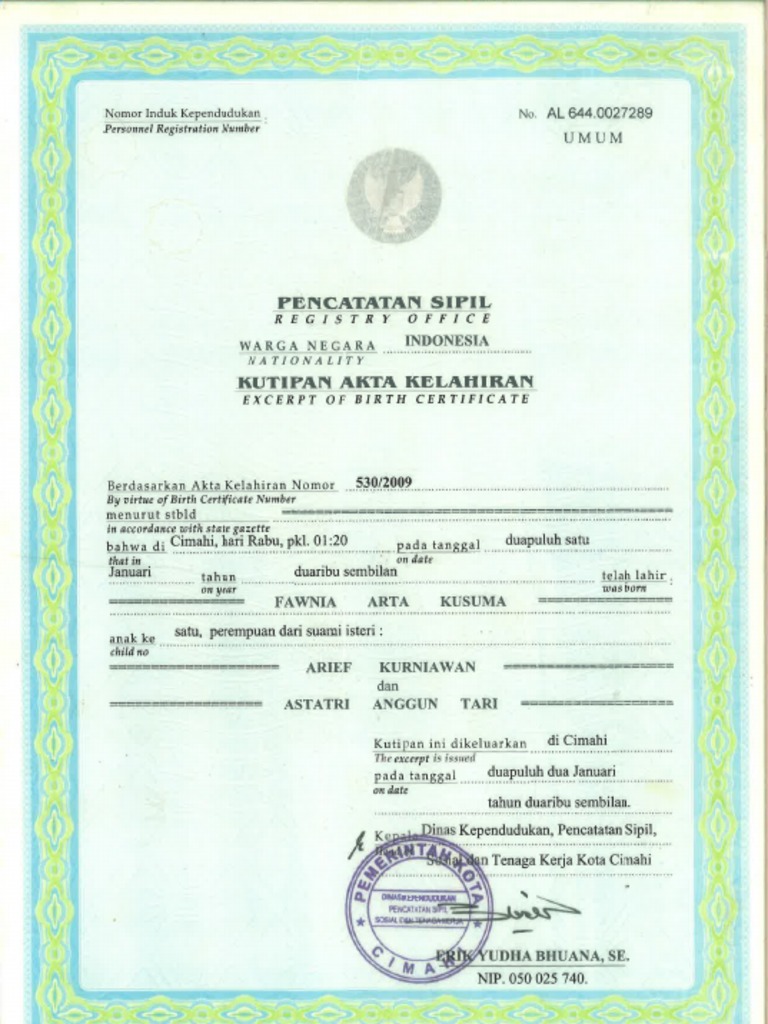 Akte Kelahiran | PDF