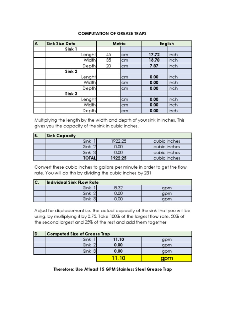 Computation of Grease Trap | PDF Computation of Grease Trap | PDF