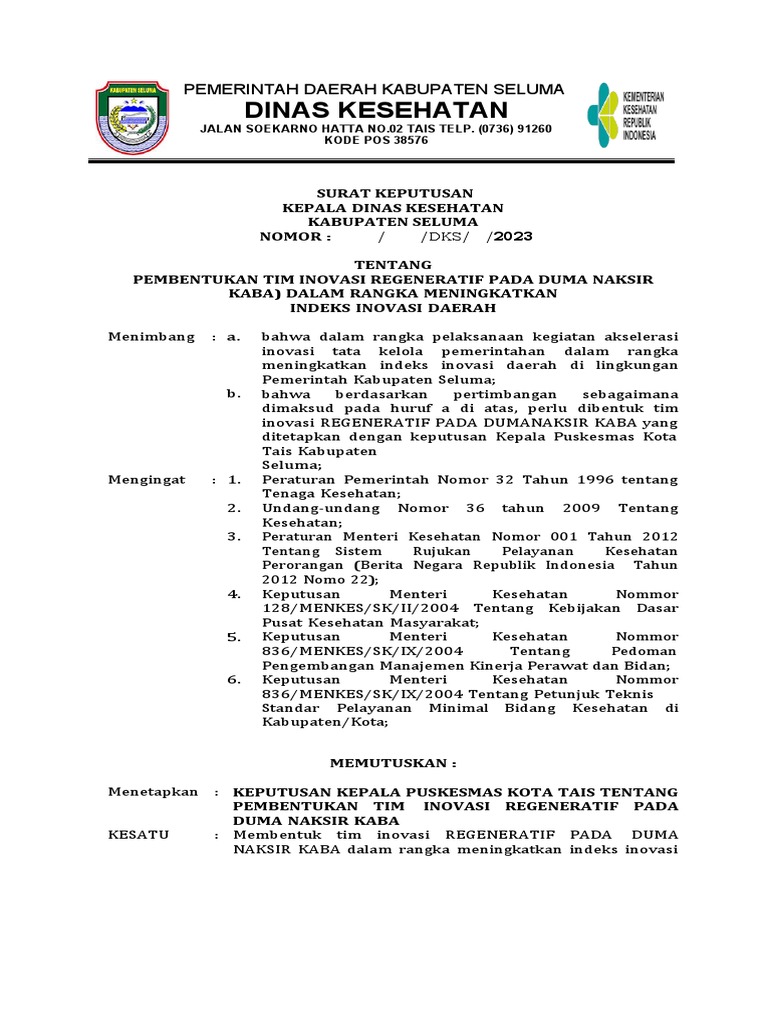 SK Tim Inovasi Regeneratif Pada Duma Naksir Kaba | PDF