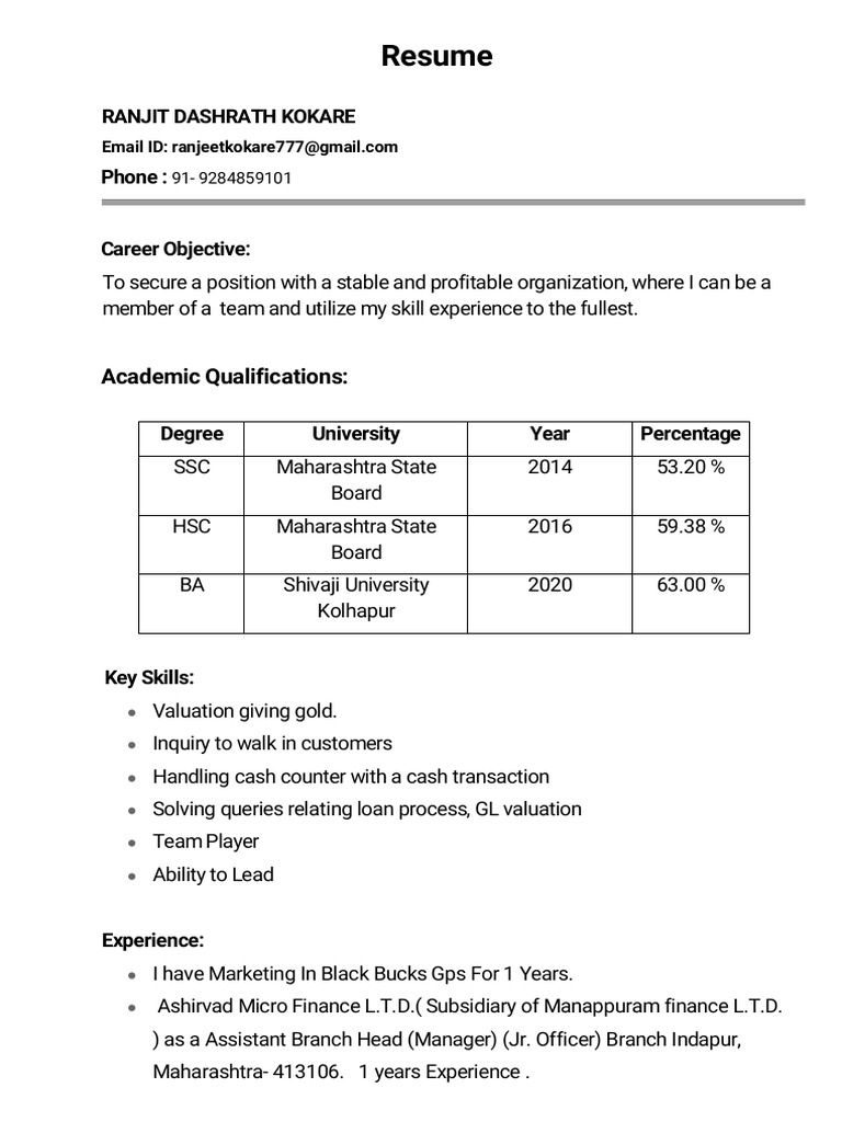 Resume: Academic Qualifications | PDF