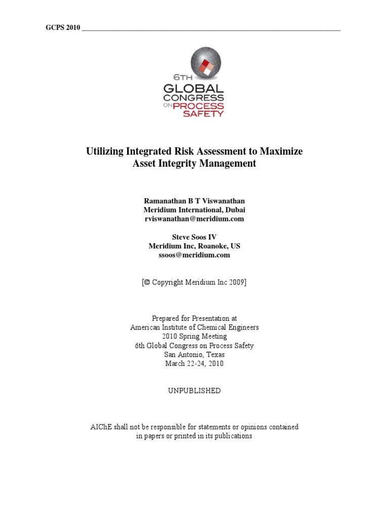 Asset Integrity MGMT Aiche | PDF