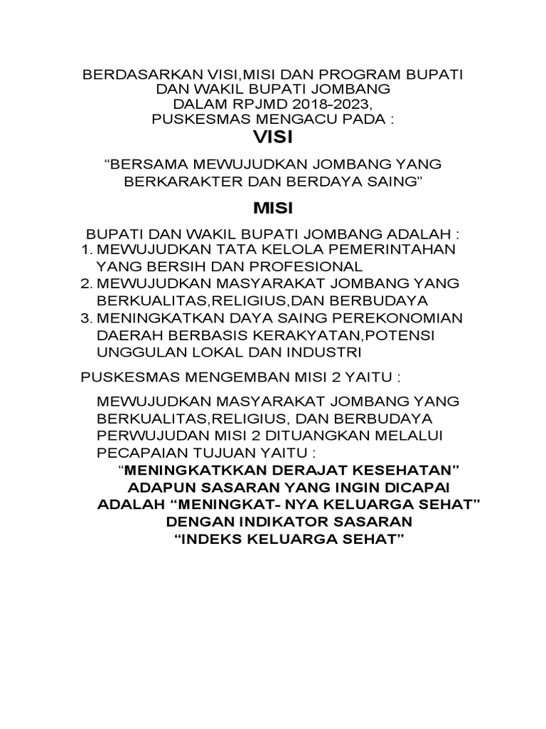 Visi, Misi Kab Jombang | PDF