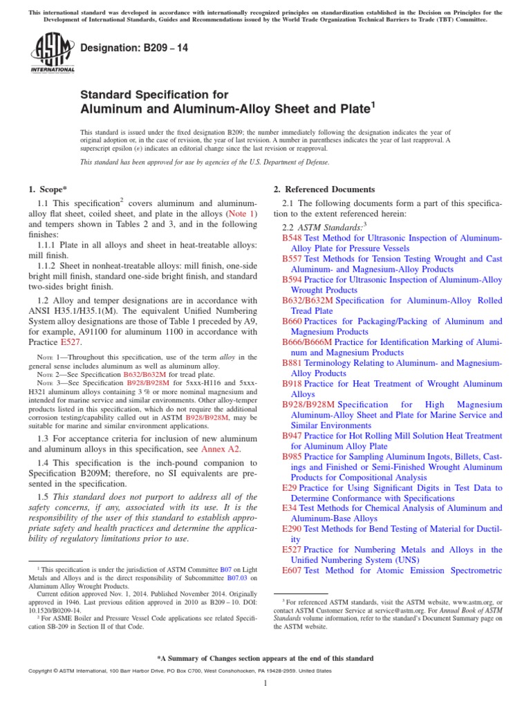 Aluminum and Aluminum-Alloy Sheet and Plate: Standard Specification For ...