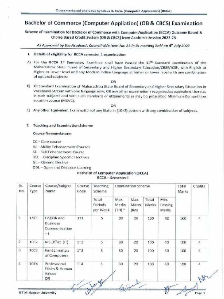 BCCA Syllabus - Updated (1) - 1 | PDF