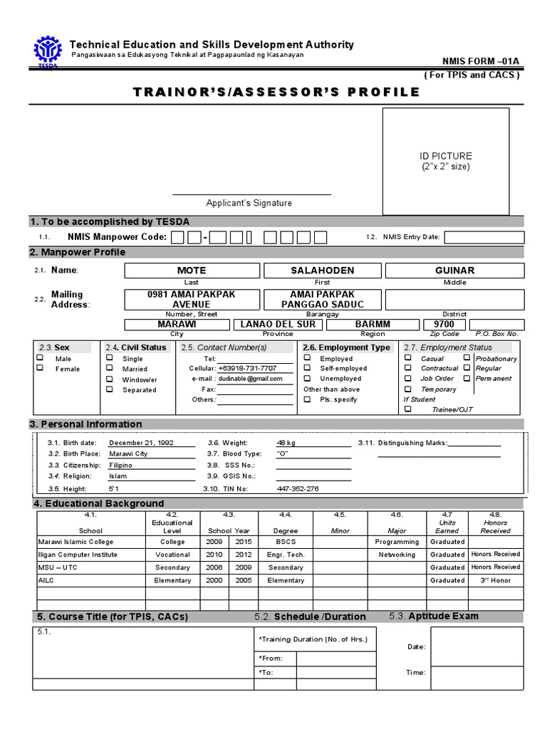 NTTC Nmis Form-01a | PDF