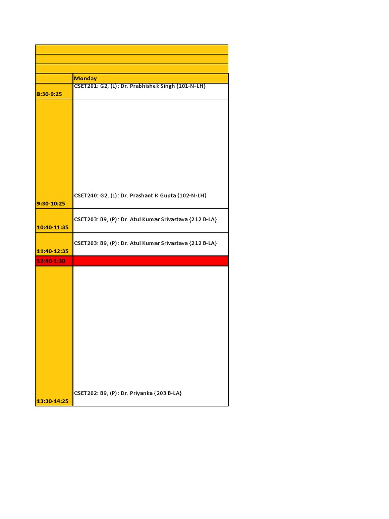 Time Table 2023-24-Odd BTECH Second B9 | PDF Time Table 2023-24-Odd BTECH Second B9 | PDF