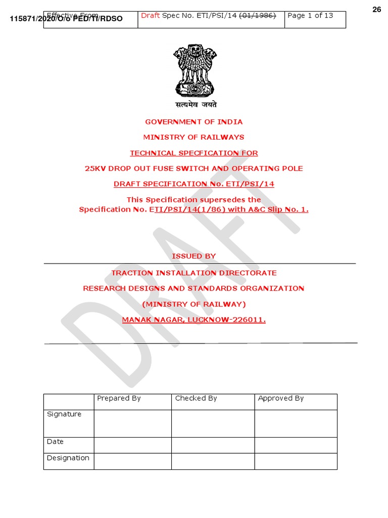 Draft Spec No. ETI-PSI-14 | PDF | Fuse (Electrical) | Insulator (Electricity)