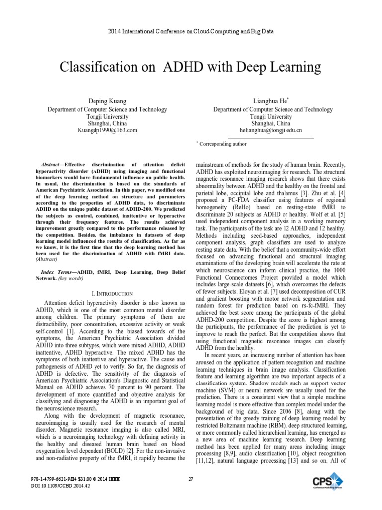 Classification On Adhd With Deep Learning Pdf Attention Deficit Hyperactivity Disorder