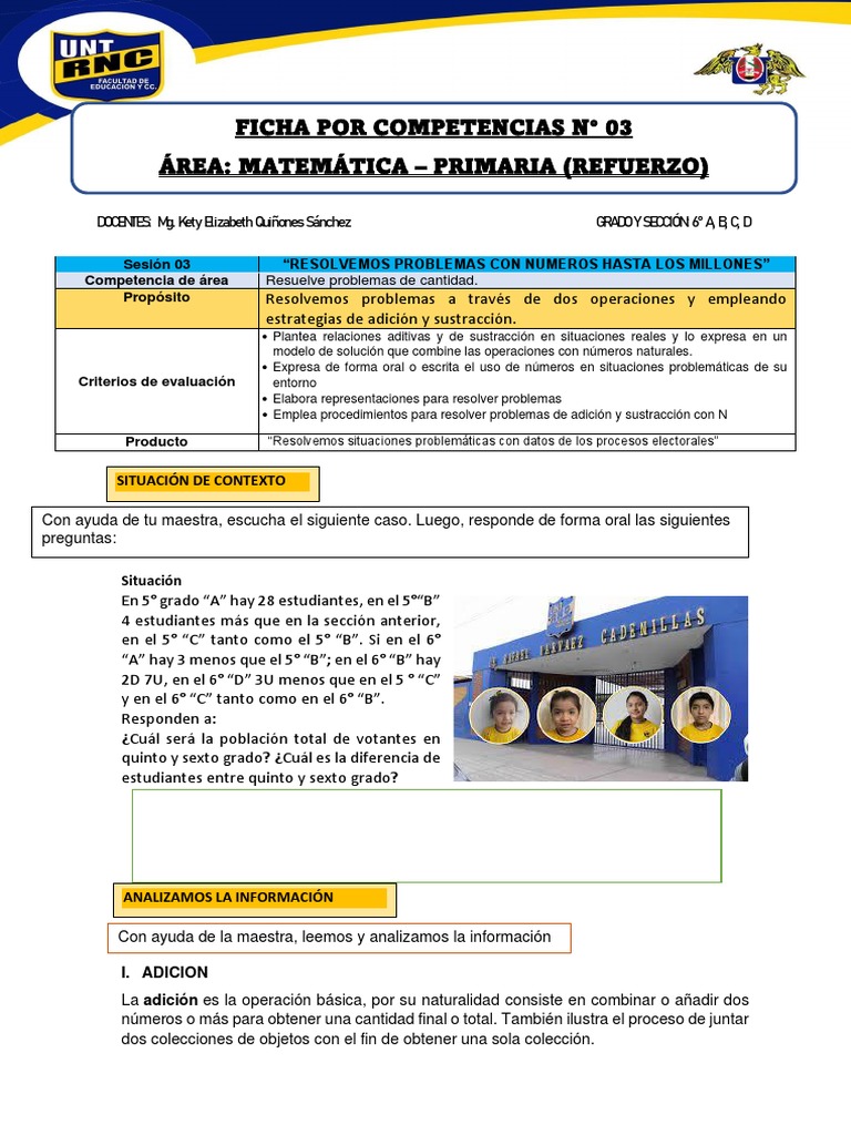 Ficha 03 "Resolvemos Problemas Con Números Hasta Los Millones | PDF | Sustracción | Números
