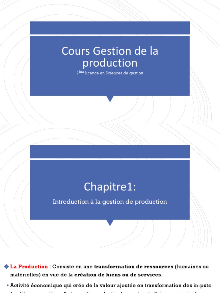 Chapitre1 Gestion de La Production | PDF