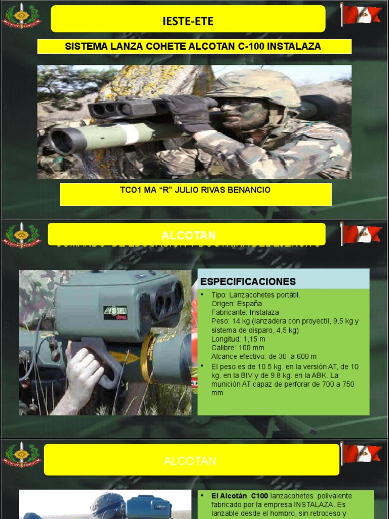 Lanzacohetes Alcotán C-100: Especificaciones | PDF | Munición | Vuelo