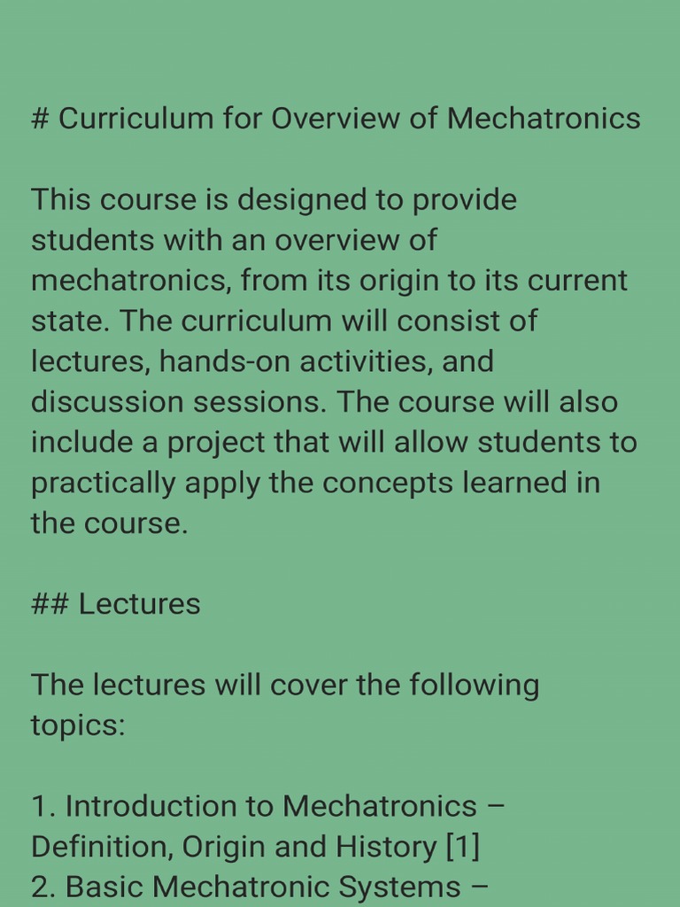 Overview of Mechatronics - 230130 - 082243 | PDF