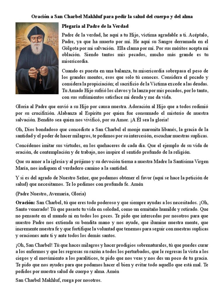 Oración A San Charbel Makhluf para Pedir La Salud Del Cuerpo y Del Alma ...
