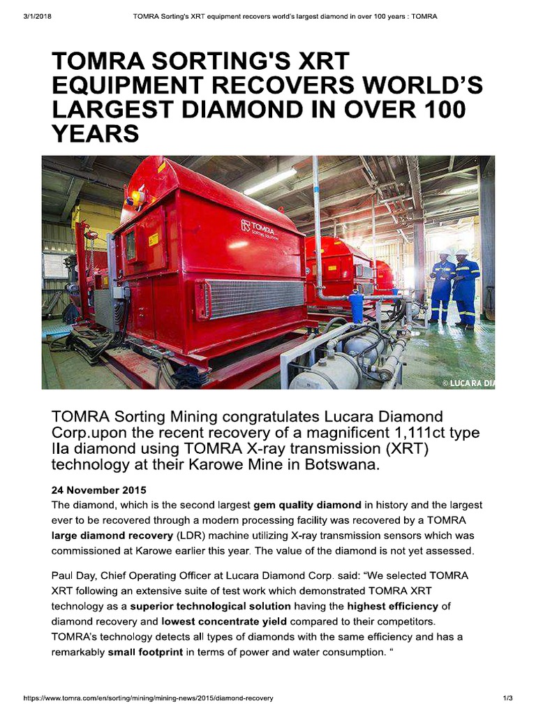 9-TOMRA Sorting's XRT Equipment Recovers ... Gest Diamond in Over 100 Years - TOMRA | PDF