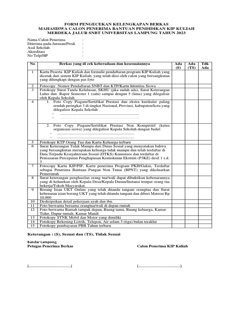 FORM PENGECEKAN KIP SNBT 2023 | PDF