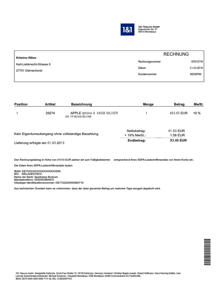 Iphone 8 Silver Invoice | PDF