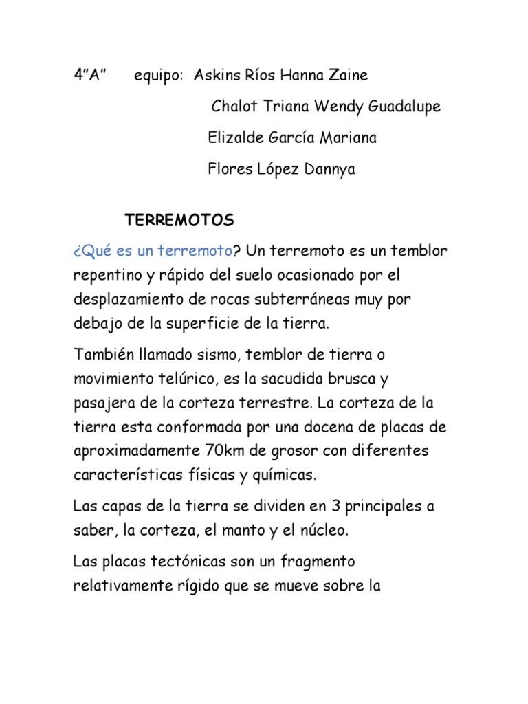 Terremotos Resumen | PDF | Temblores | Placas tectónicas