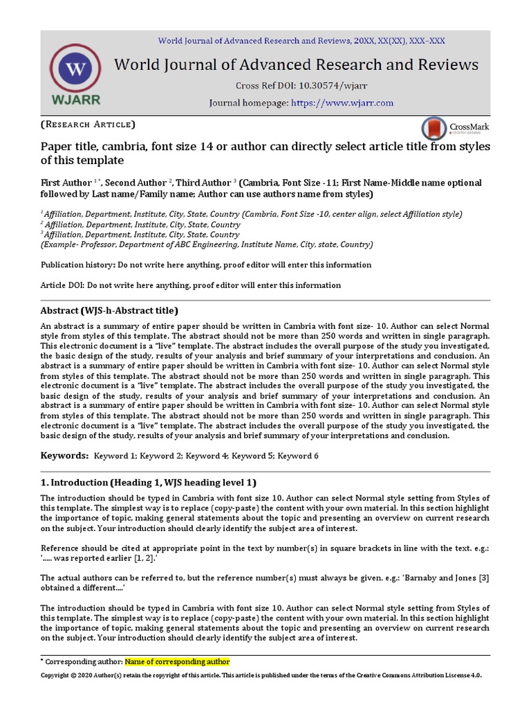 ! Template WJARR - Research Article - (No 2,3 Not For Review) | PDF