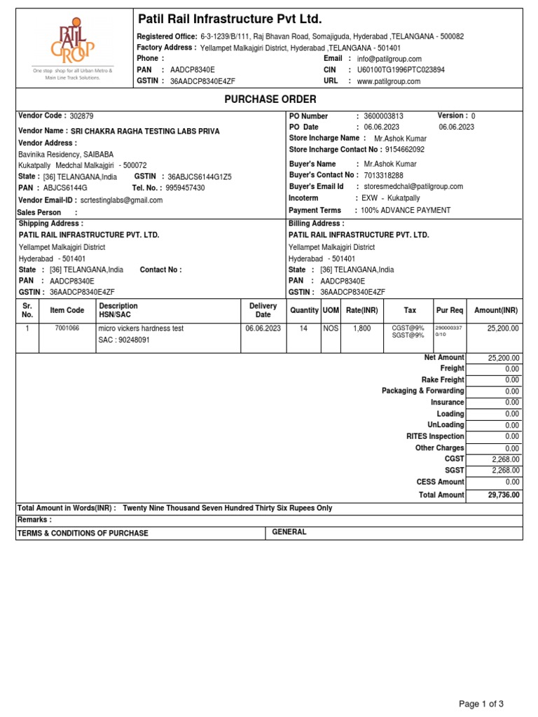 Po Sri Chakra Ragha Testing Labs Priva | PDF