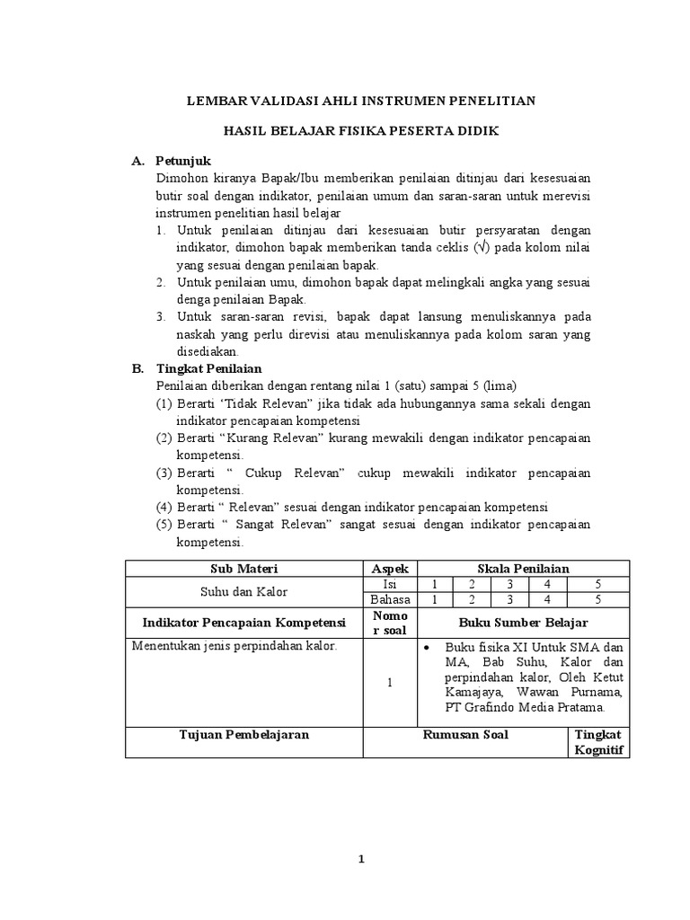 Soal Instrumen Tes Hasil Belajar | PDF