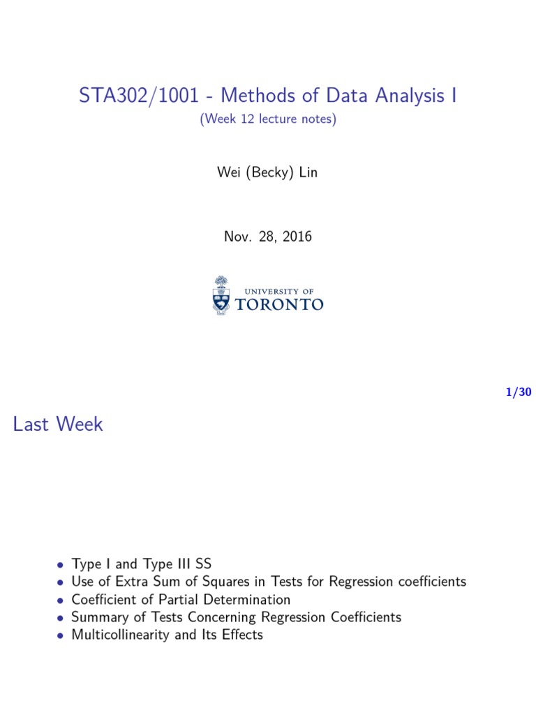 STA302 Week12 Full | PDF | Multicollinearity | Cross Validation (Statistics)