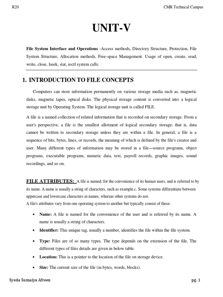 Os Unit 5 Notes Pdf Computer File File System