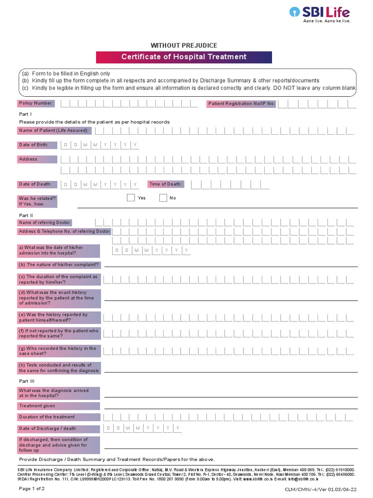 Certificate of Hospital Treatment - 17062019 | PDF | Patient | Hospital