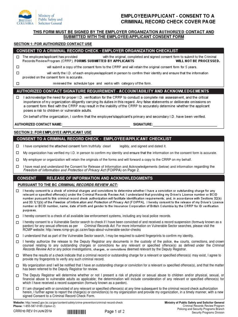 CRR010 Criminal Record Check Form | PDF