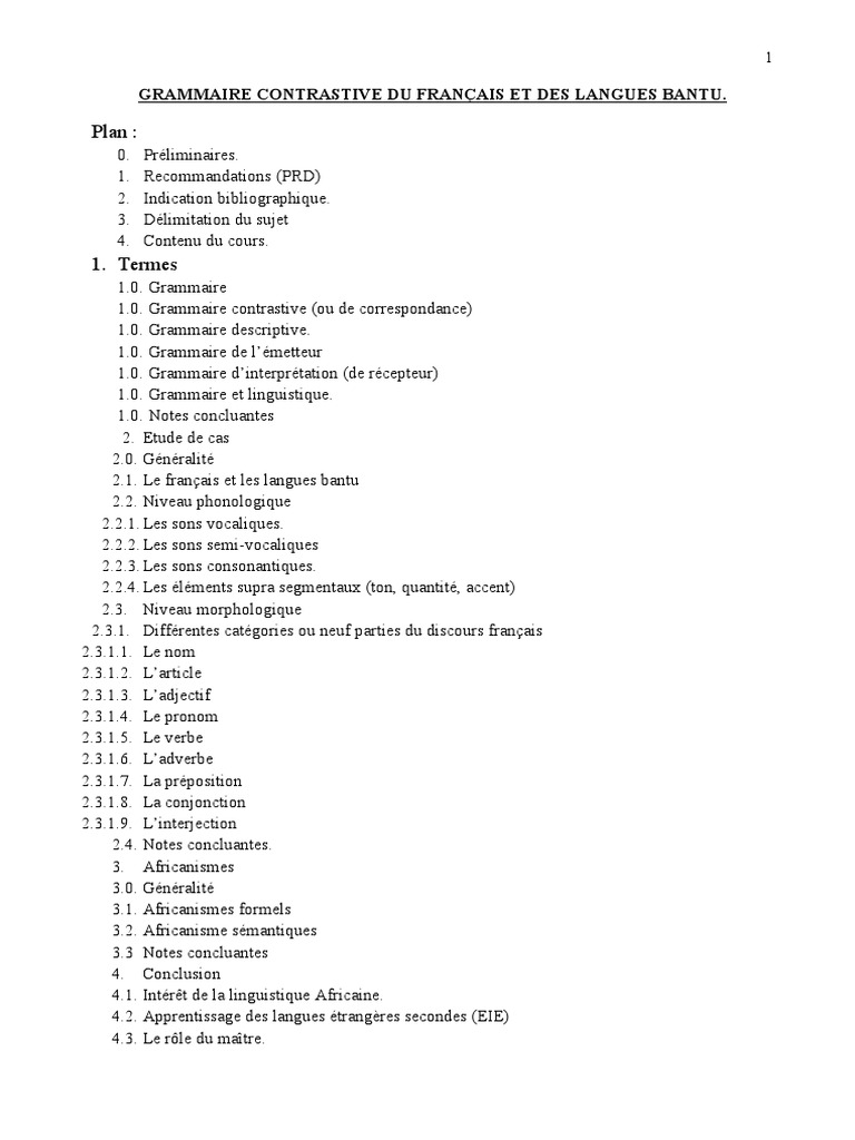 Grammaire Contrastive: Français et Bantu | PDF | Accent tonique ...