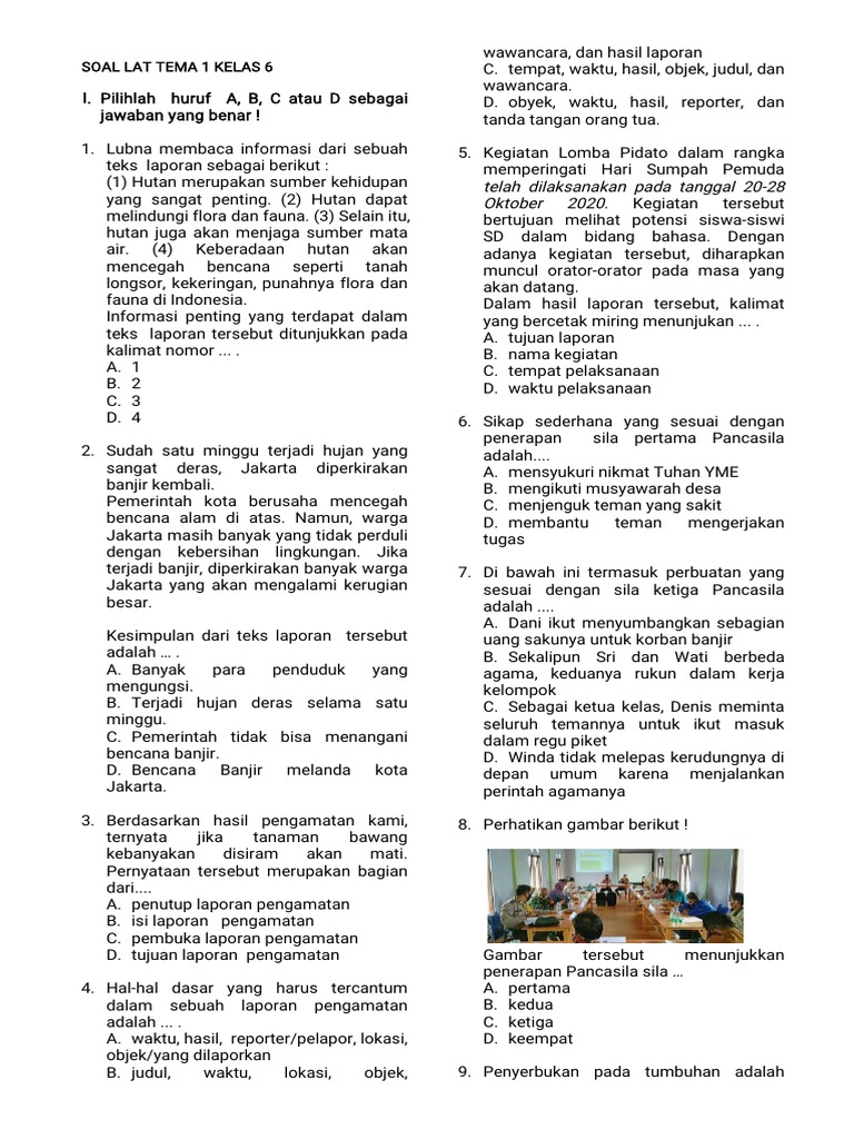 SOAL PAS KELAS 6 TEMA 1 | PDF