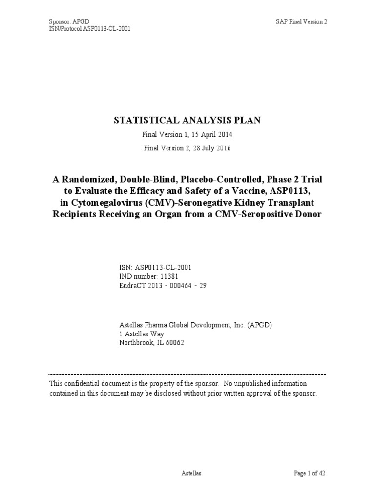 Astella Statistical Analysis Plan | PDF