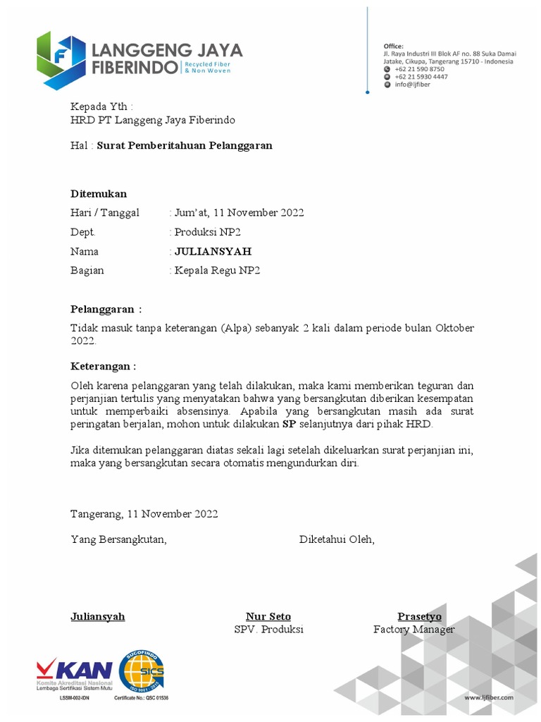 Surat Peringatan 1 | PDF