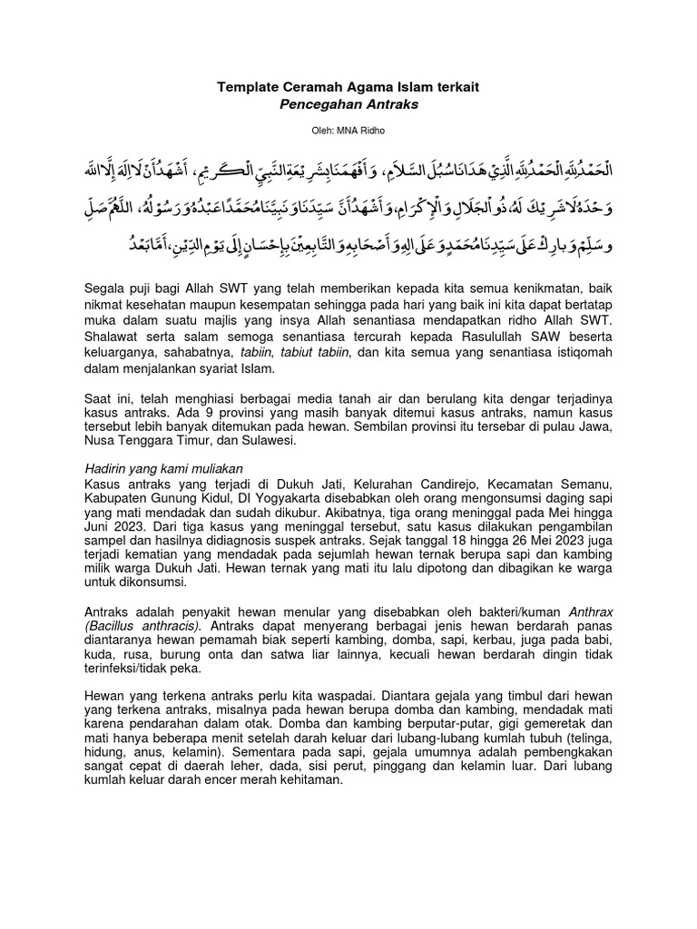 Template Ceramah Agama Islam Terkait Antraks | PDF