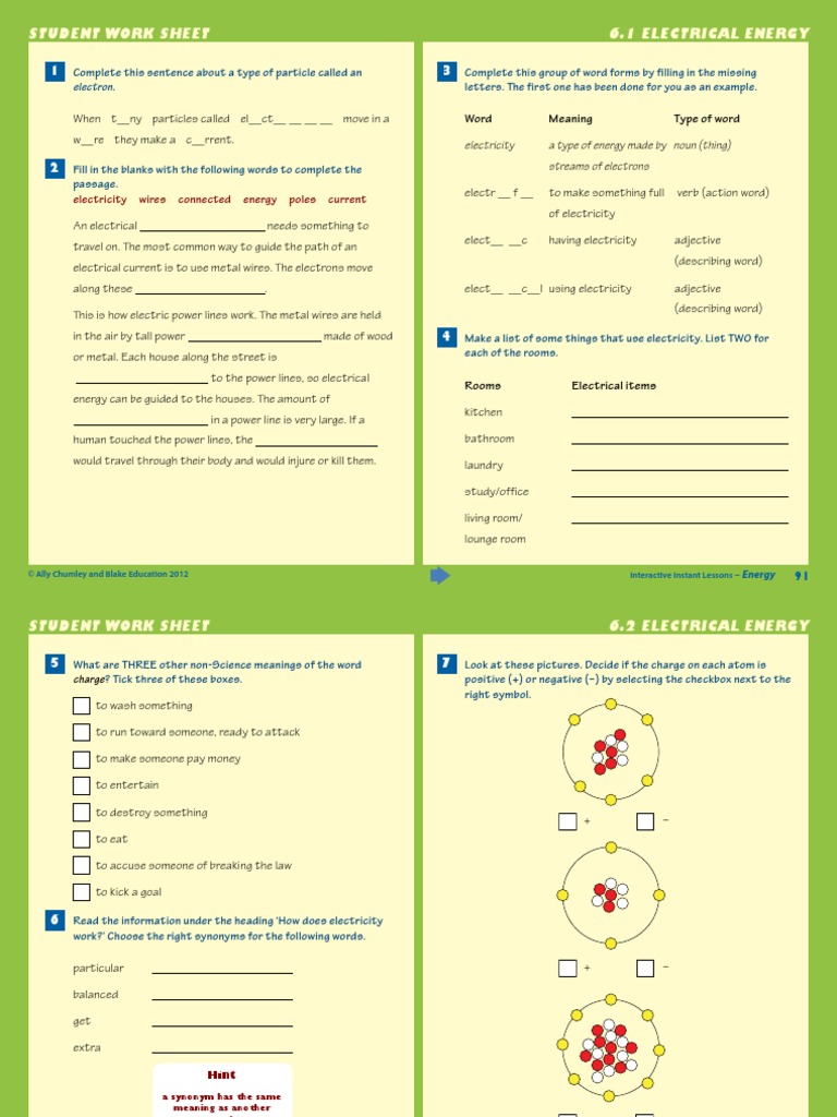 Electricity Worksheet | PDF | Electricity | Electric Current