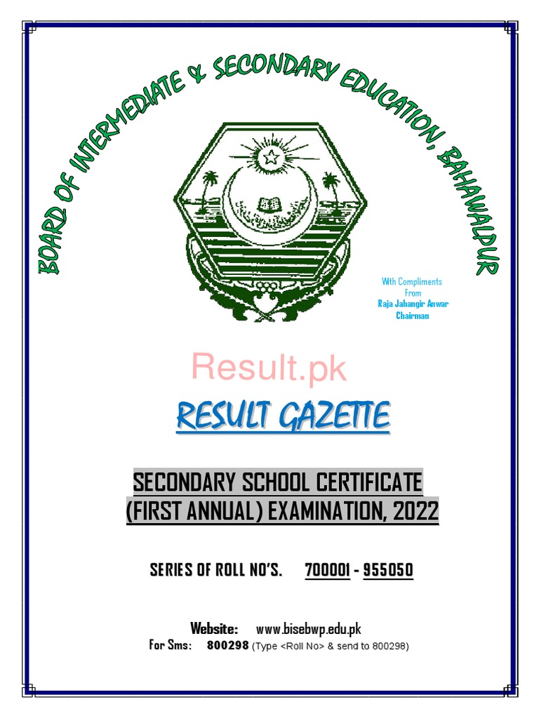 Bise BWP SSC Part 2 Result Gazette 2022 | PDF